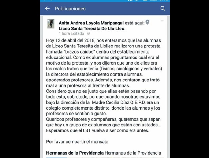 Alumnas de Liceo Santa Teresita de Llolleo protestan para cambiar a su ... Alumnas de Liceo Santa Teresita de Llolleo protestan para cambiar a su ...