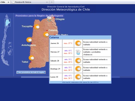 Anuncian probables chubascos en Calama para este viernes