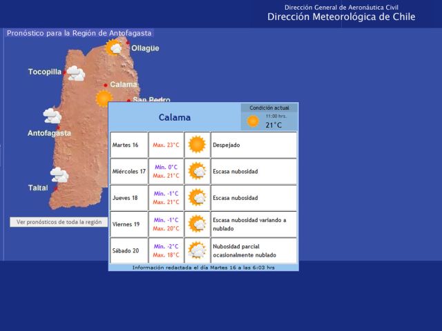 Temperaturas de hasta -2° C se esperan para Calama durante esta semana