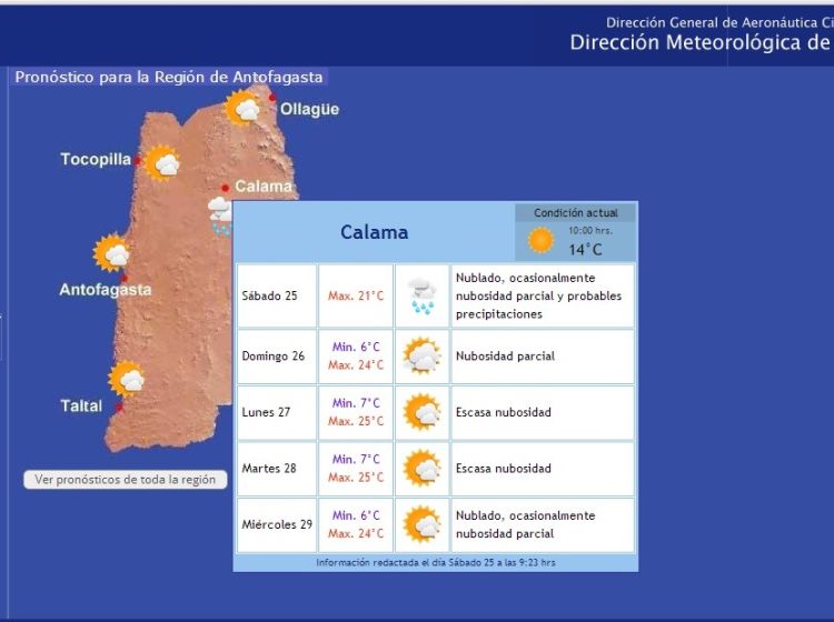 Lluvias podrían afectar hoy a Calama