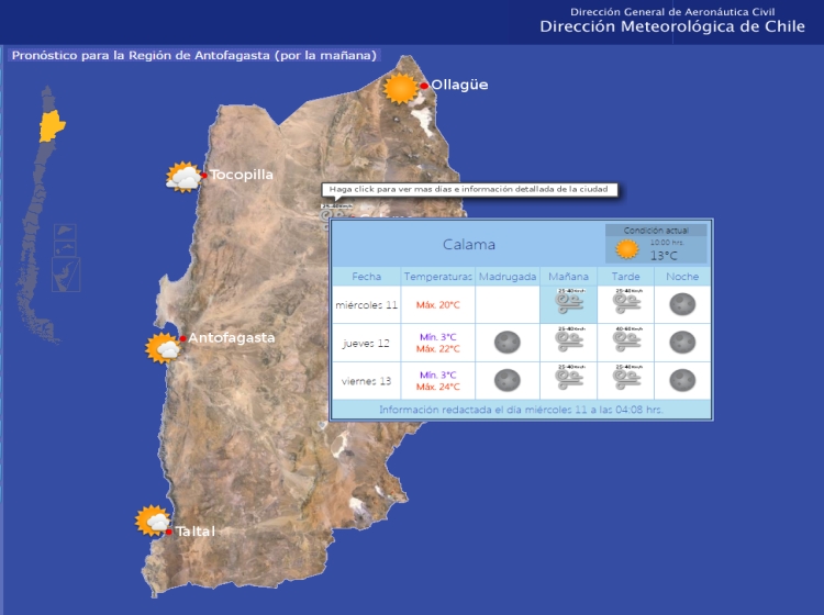 Tormentas de polvo afectarán esta tarde a Calama
